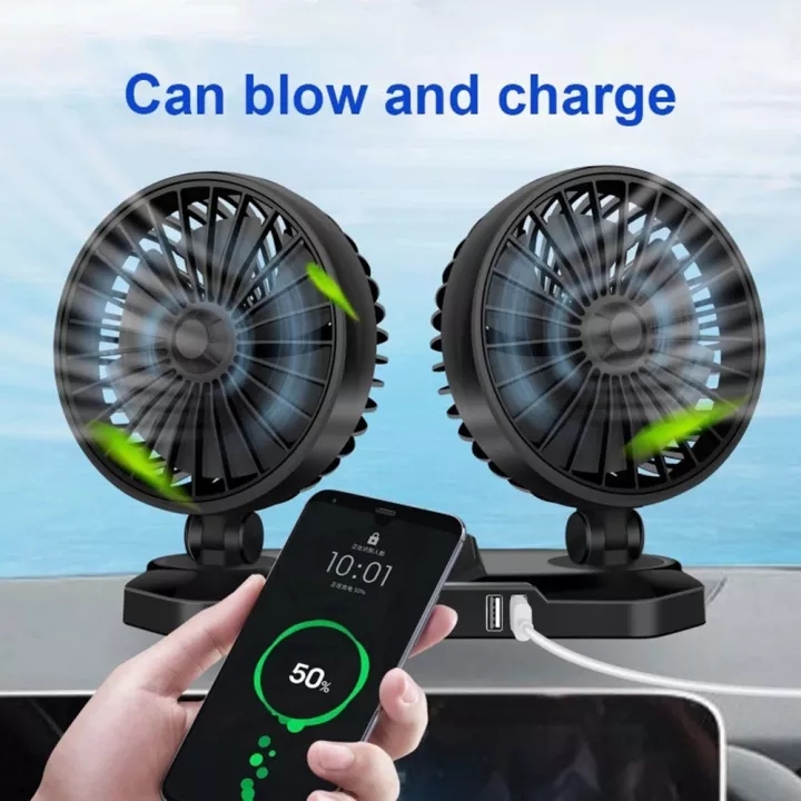 [Original + 24 hours delivery]12V Double Headed Car Fan 360 Degrees ...