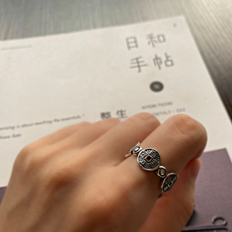 【Must-have】Five Emperors Copper Original Niche Retro s925 Money Ring ...