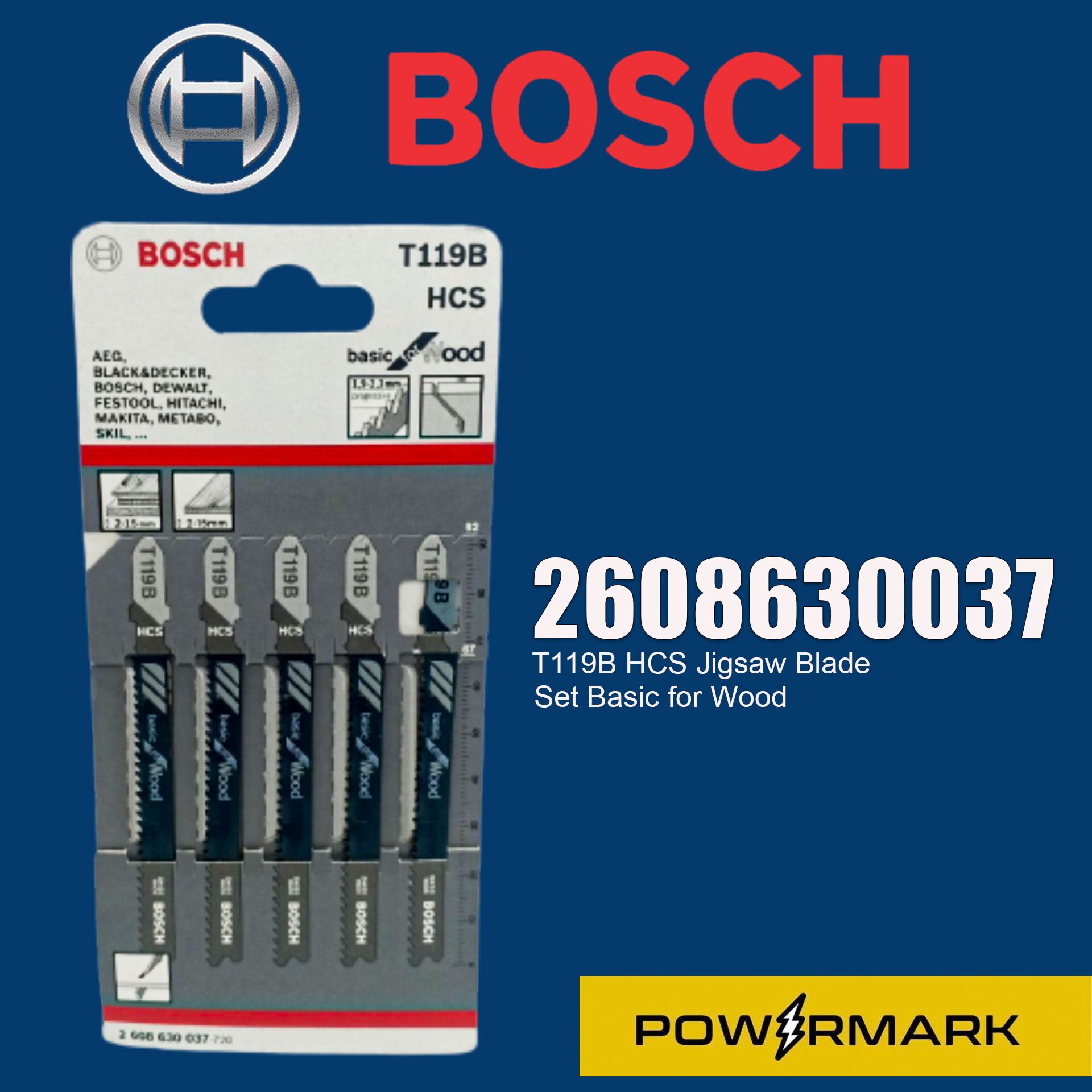 BOSCH 2608630037 T119B HCS Jigsaw Blade Set Basic for Wood [POWERMARK ...