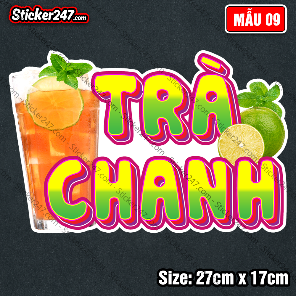 Decal trang trí quán hình ly trà sữa, sinh tố, cà phê, rau má, trà dâu ...