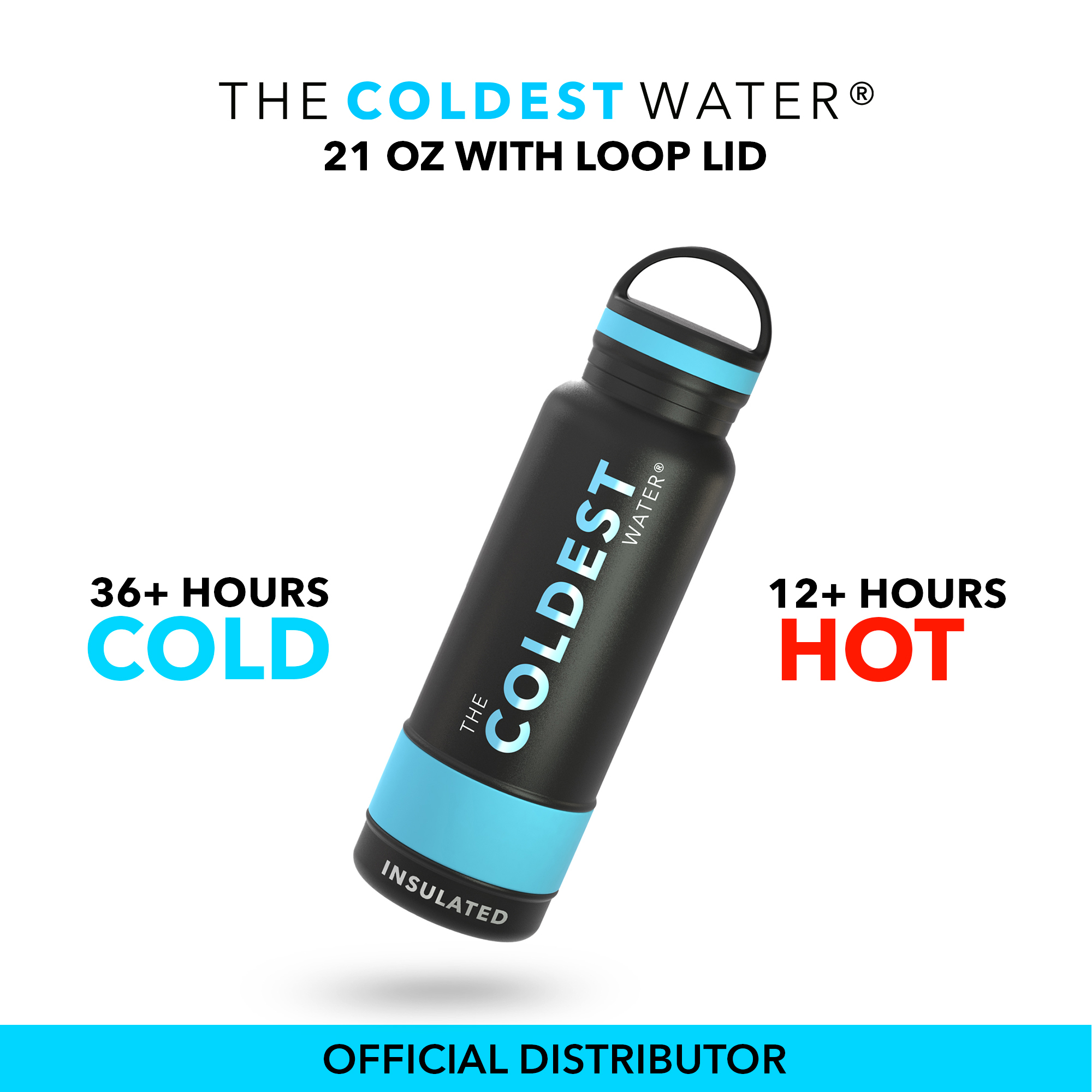 COLDEST Water Bottle 21 Oz (600 ml) with Loop Lid Wide Mouth Thermos ...