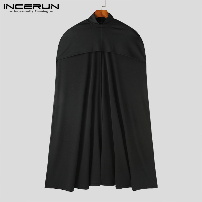 INCERUN Mens Leisure Knitted Cloaks Plain High Neck Short Front Long ...