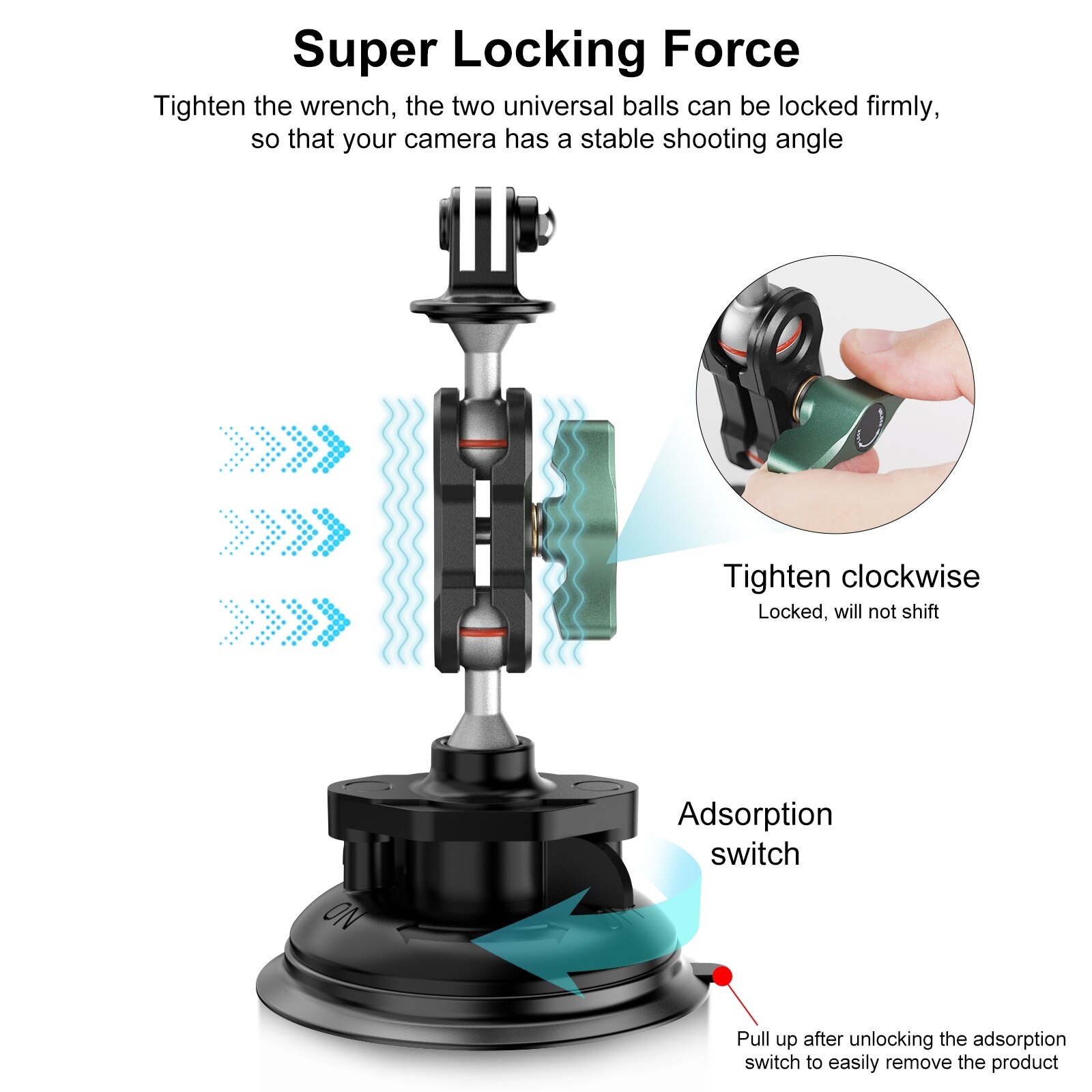 PULUZ Magic Arm Strong Suction Cup Aluminum Alloy Mount For Gopro DJI ...