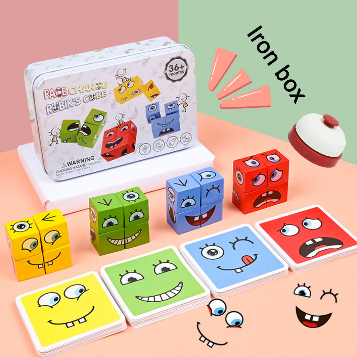 Cube Face Changing Building Blocks Board Game Wood Puzzle Montessori ...