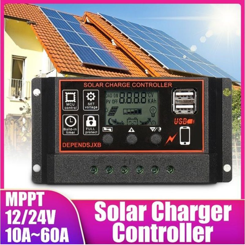 10A-60A PWM12V/24V Solar Charger Controller USB Dual Solar Panel ...
