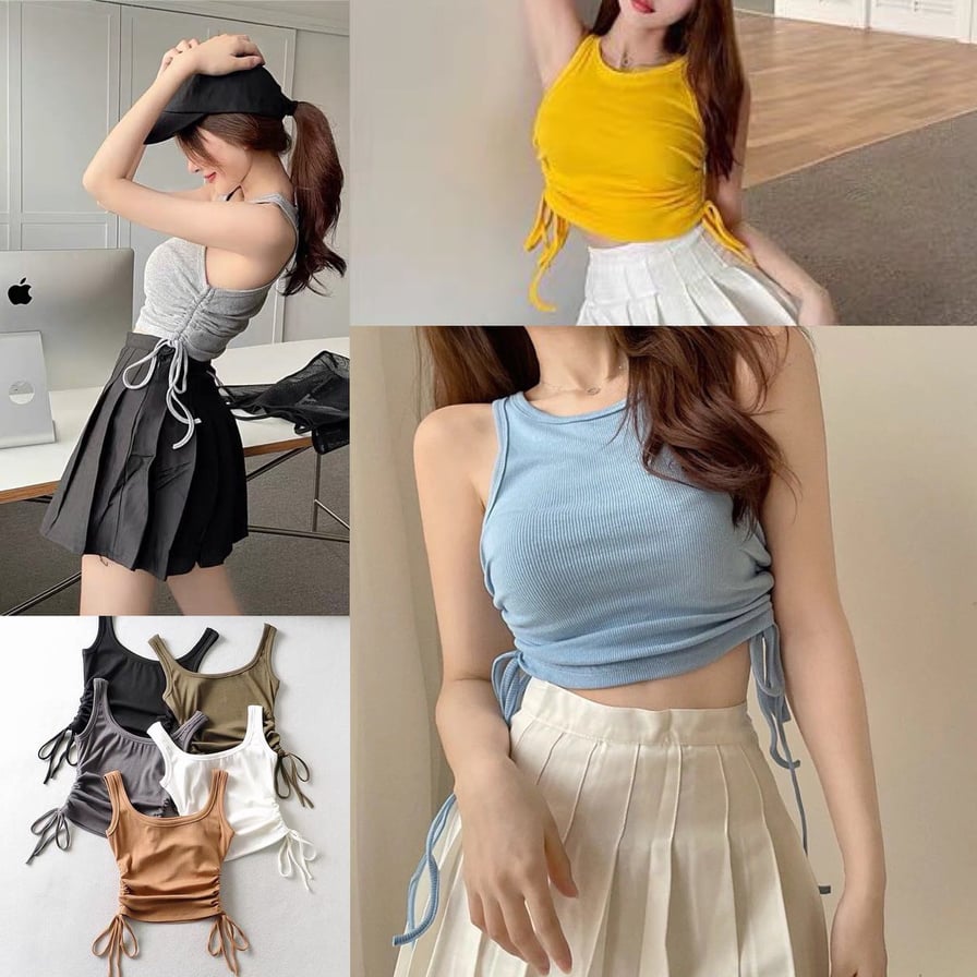 Mock neck plain crop top with strings on side waist for ladies | Lazada PH