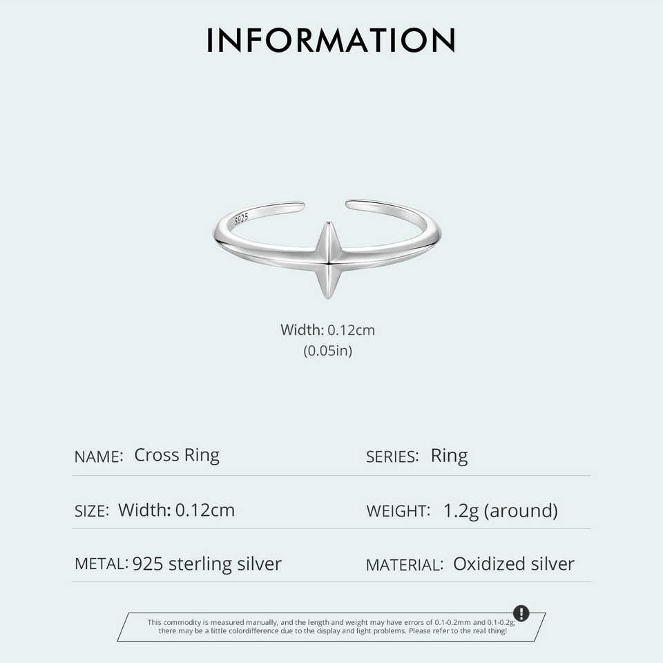 BAMOER Sterling Silver 925 Simple Cross Open Rings Minimalist Adjustable Ring for Women ...