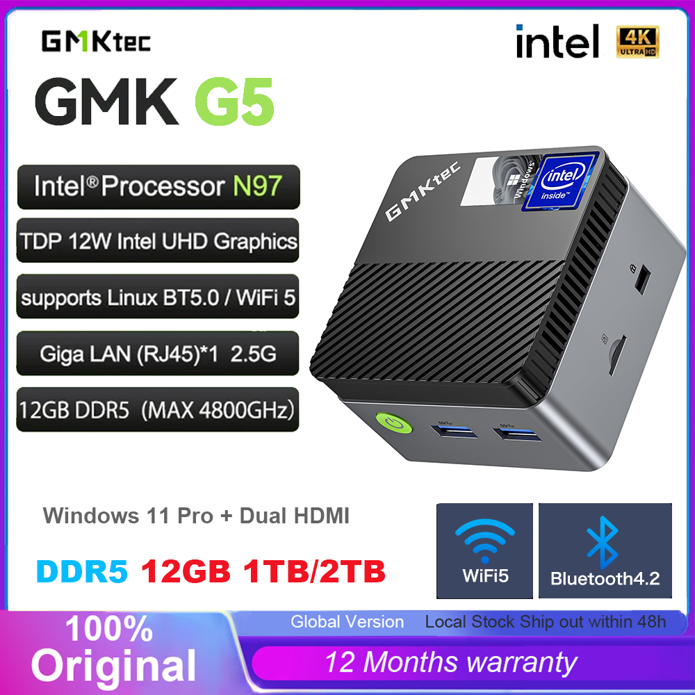 GMKtec G5 Mini PC 12th Intel N97 DDR5 12GB 1TB Windows 11 Pro Desktop 4800MT/s WiFi BT5 Computer ...