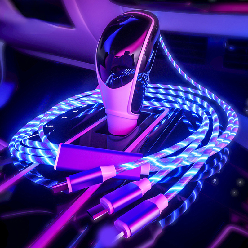 3in1 LED Flowing Light USB Cable For iPhone 14 13 Pro Max Type C Micro ...