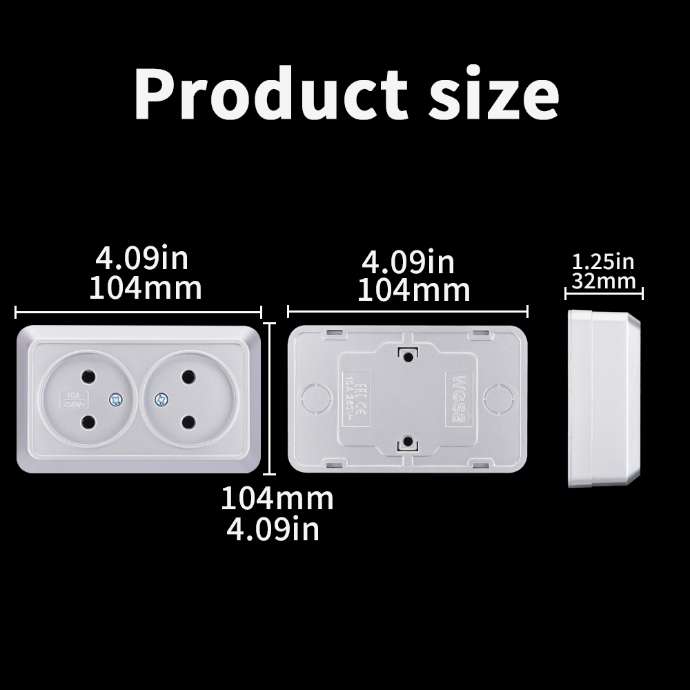 WESA Silvery Wall Surface 2 Socket Plug Exterior Electrical Outlets No ...