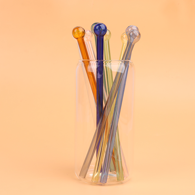 19CM Long Round Head Glass Straw Eco Friendly Drinking Straws For ...
