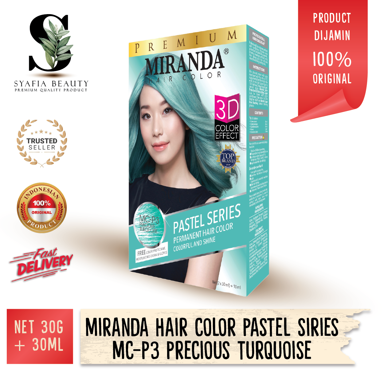 MC P3 Turquoise MIRANDA HAIR COLOR 30Ml - PASTEL SERIES | Lazada
