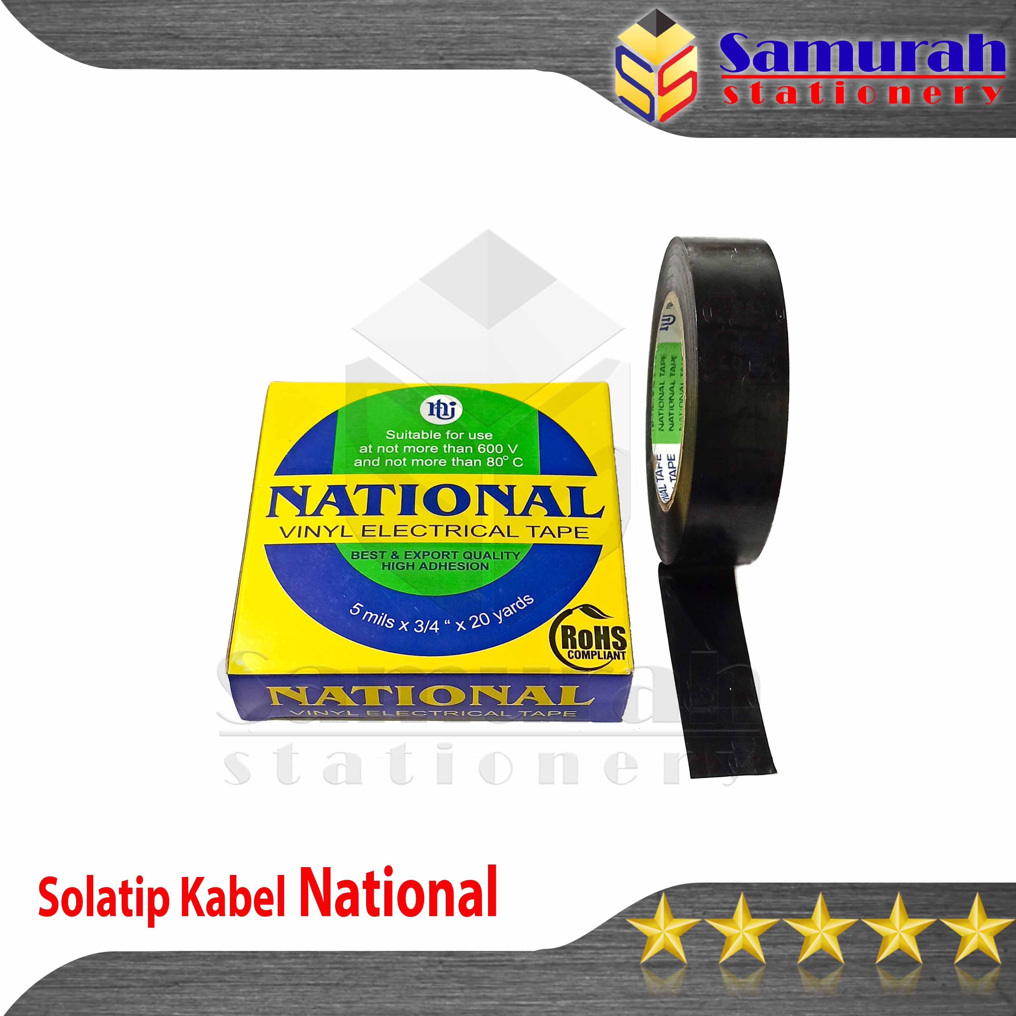 Solatip Hitam PVC National 3/4 " / Perekat Selotip Kabel Listrik 18 mm ...
