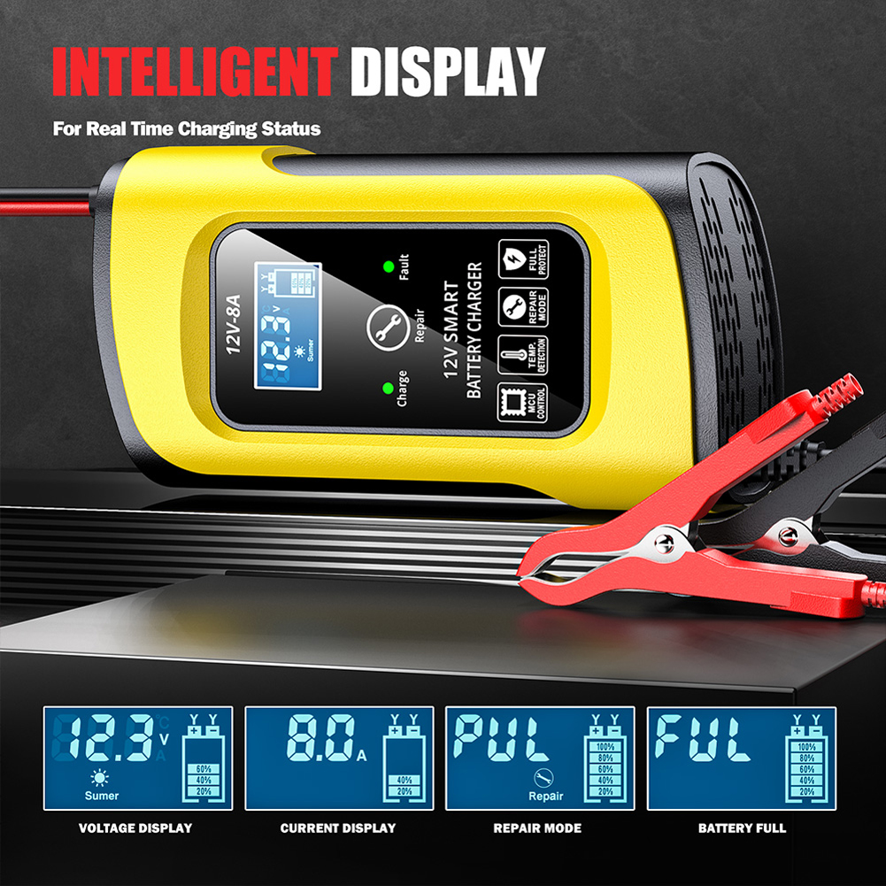 12V 8A Car Battery Charger 3 Stage Charging Intelligent Battery Charger ...