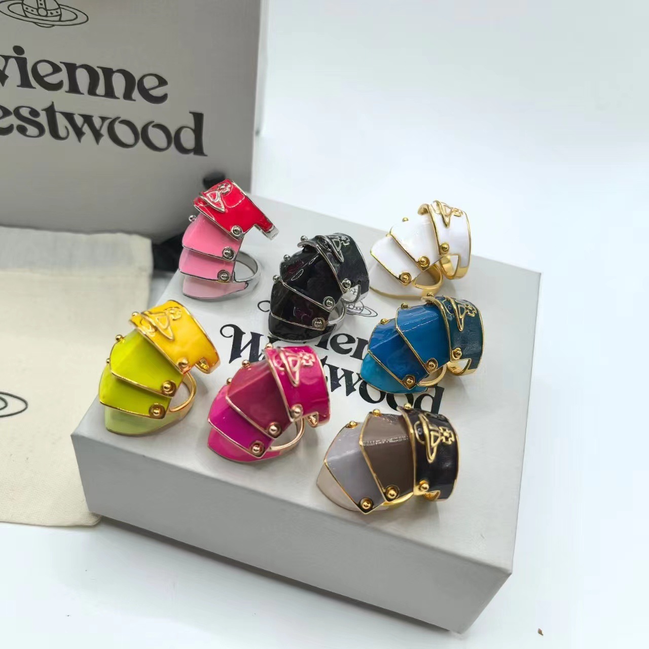 Empress Dowager Baked Multicolor Four-section Saturn Ring Unisex Gradient Armor Ring for Men and ...