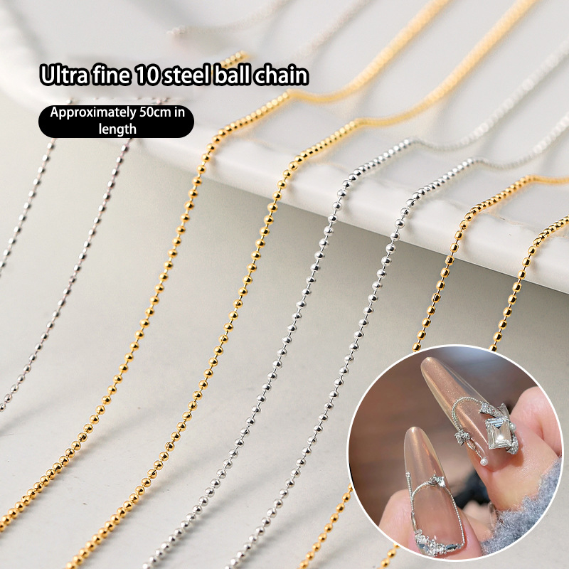 50CM Mini Nail Steel Ball Chain Silver Gold Metal Manicure Accessories ...