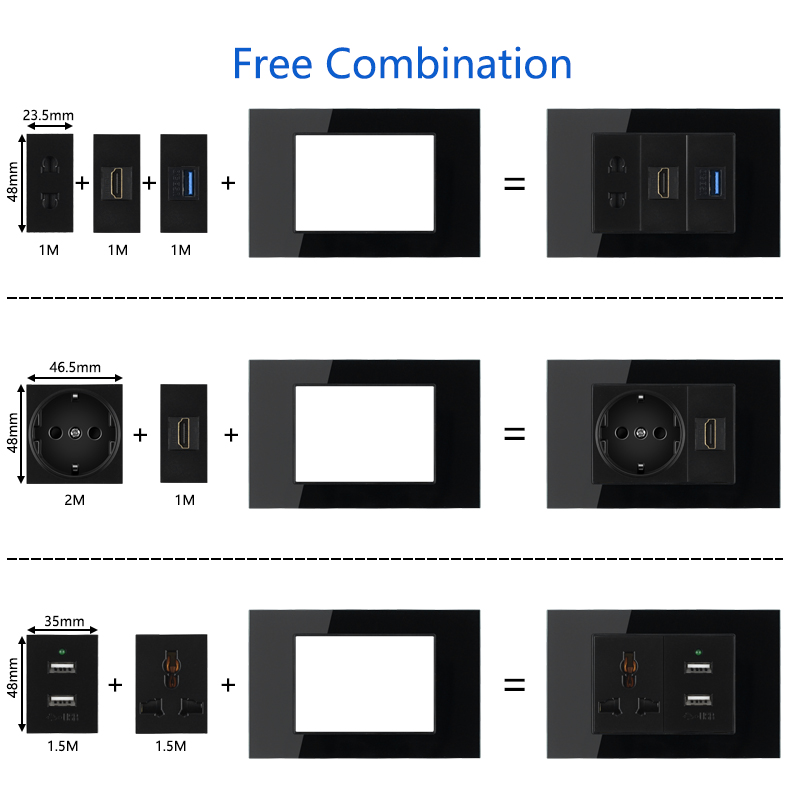T1 Series-118MM*75MM Wall Socket Accessories USB Data Module DIY Socket ...