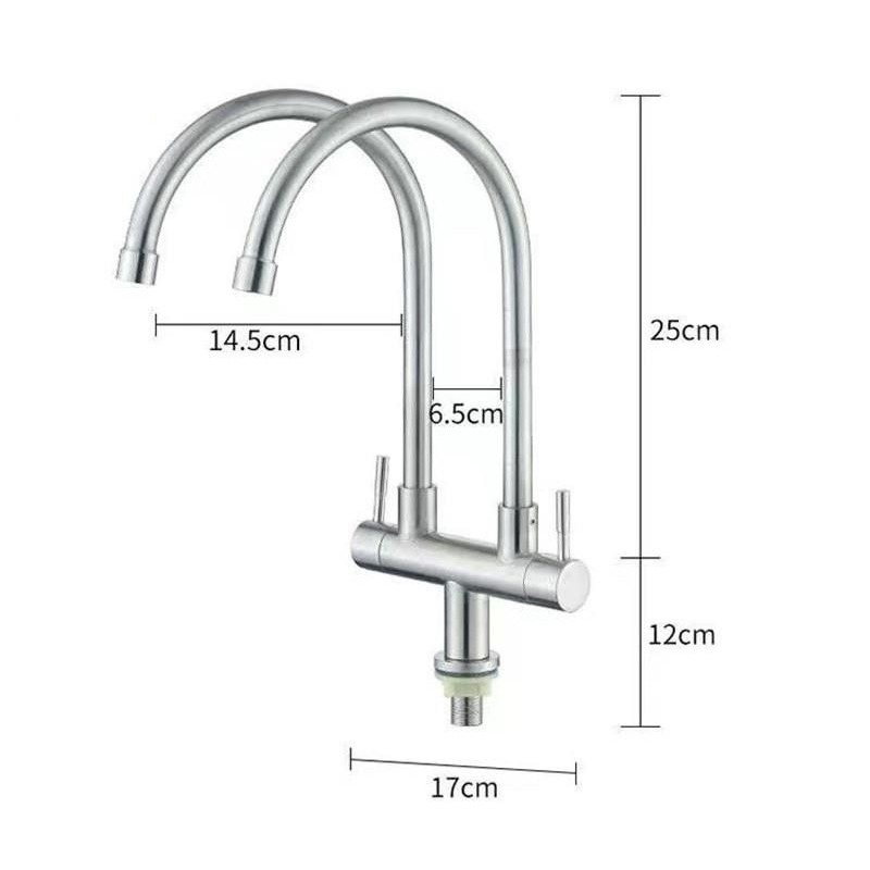 304 Stainless Steel Double Sink Tap Twin Double Wall Mounted Tap Water ...