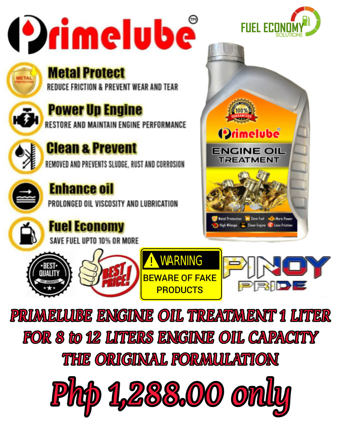 Pinoy PrimeLube Engine Oil Treatment or Engine Oil Additives 1 Liter ...