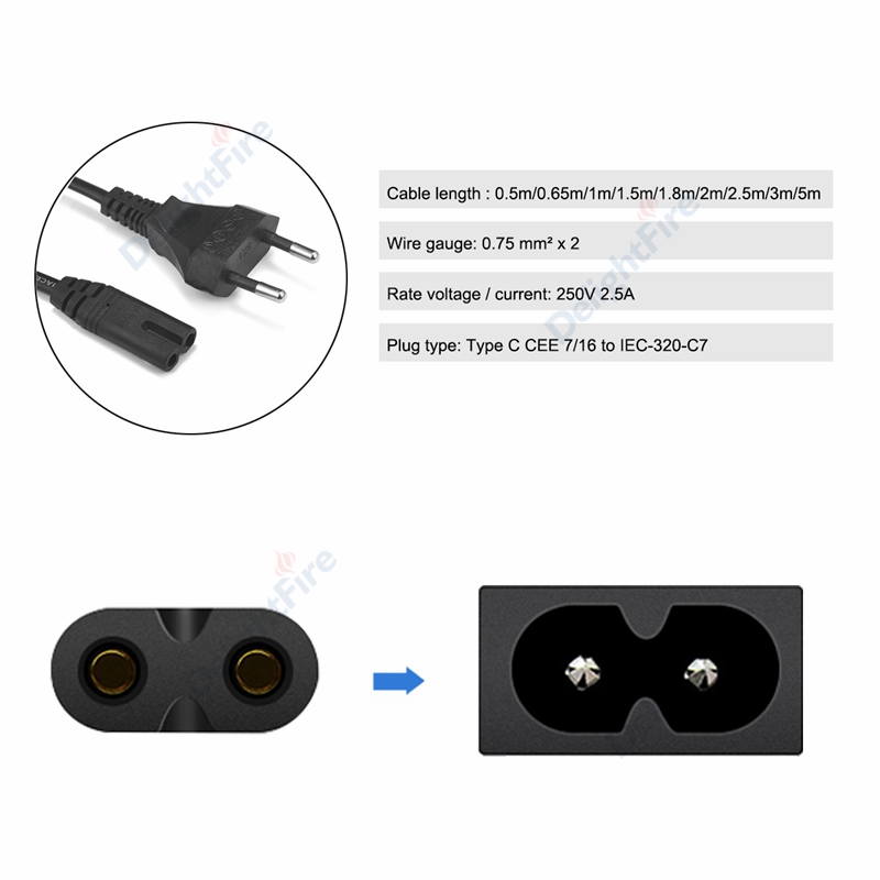 【TopazTrove】TV Power Cable 1/3/5/10m EU Plug C7 Socket Extension Cord ...
