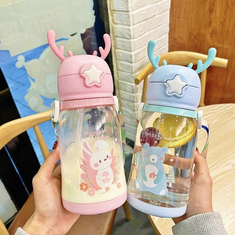 600ML Kids Water Cup Creative Cartoon Baby Feeding Cups With Straws ...