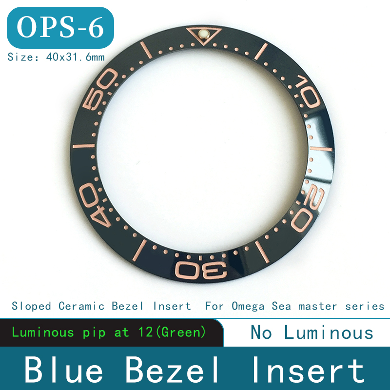 For Omega Sea Master Series Black Blue Sloped Ceramic Bezel Insert 40* ...