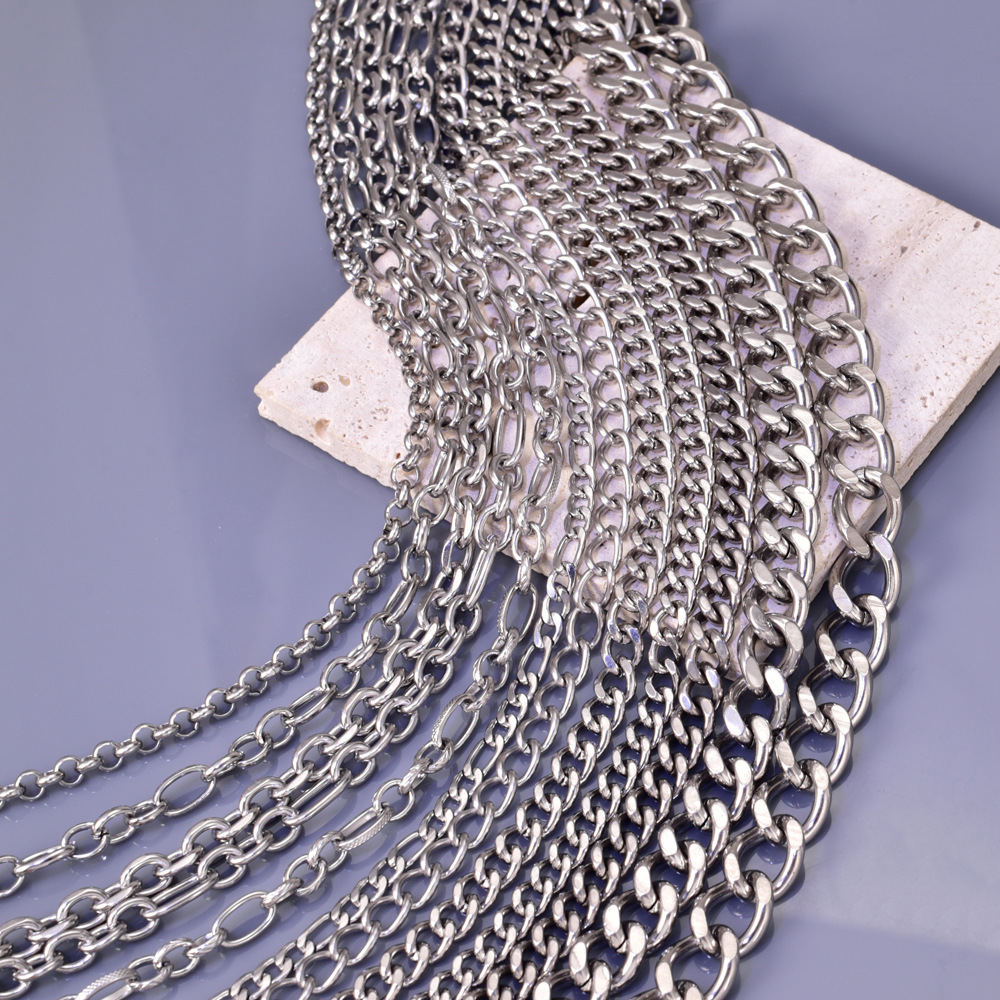 Item Cuban chain titanium steel necklace men's clavicle chain stainless steel necklace one meter ...