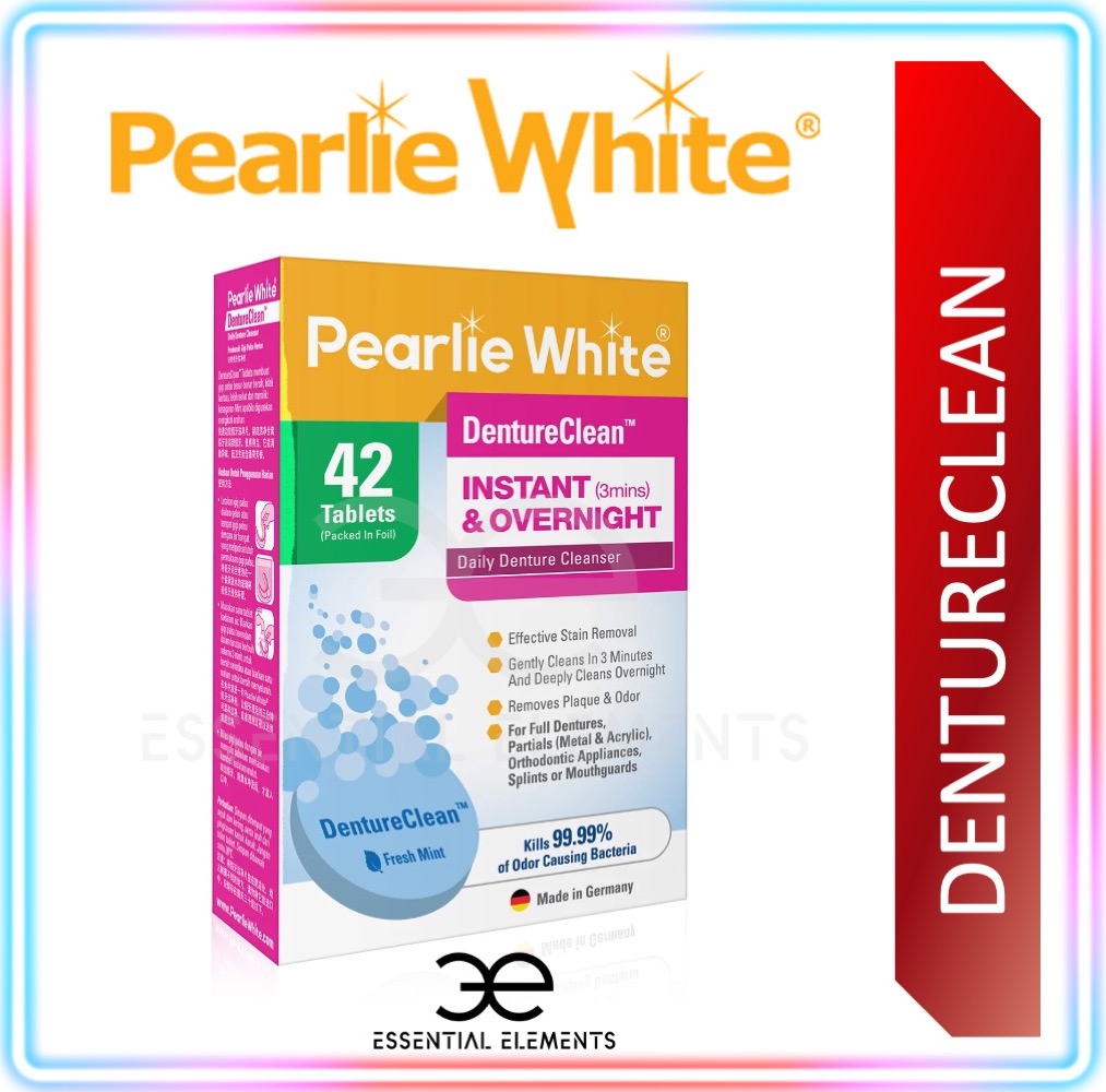 PEARLIE WHITE Denture Clean Cleansing Tablets 42s DentureClean Oral Care Antibacterial ...