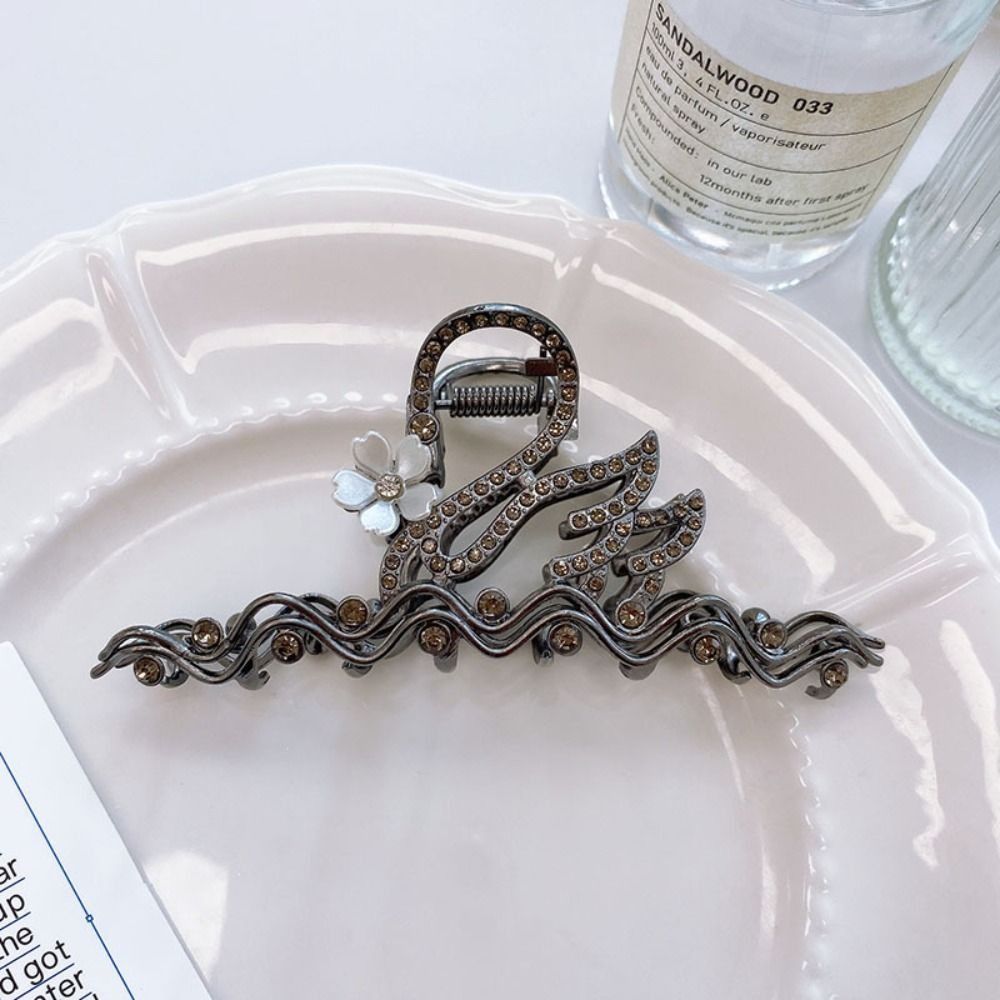 FGSDF พลอยเทียมตัวหนีบผมดอกไม้สีดำผู้หญิงที่หนีบผมปากปลาฉลามโลหะวินเทจ ...