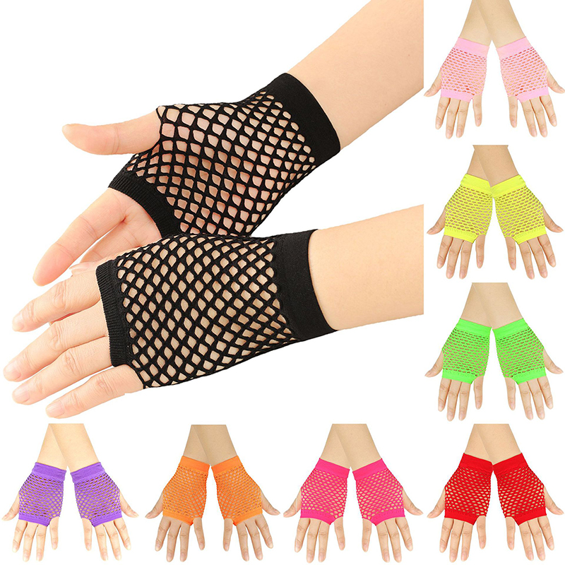 1Pair Womens Short Fishnet Net Gloves Fingerless Mesh Gloves Punk Rock ...