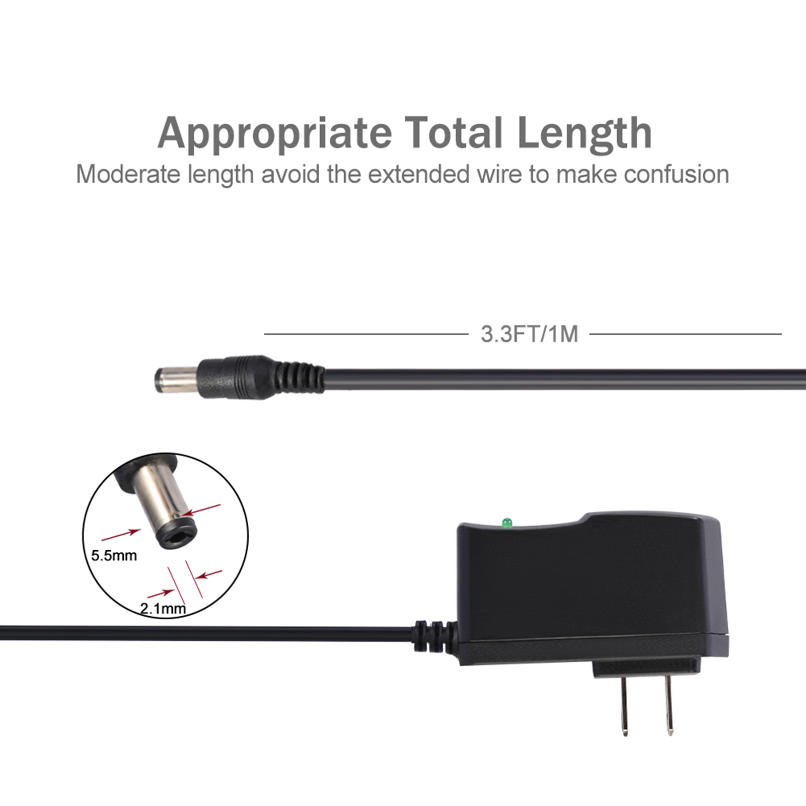 DC 9V 1A 1000mA อะแดปเตอร์ชาร์จไฟแบบติดผนัง (ปลั๊ก 2 ขา / สาย 100 ซม. ...