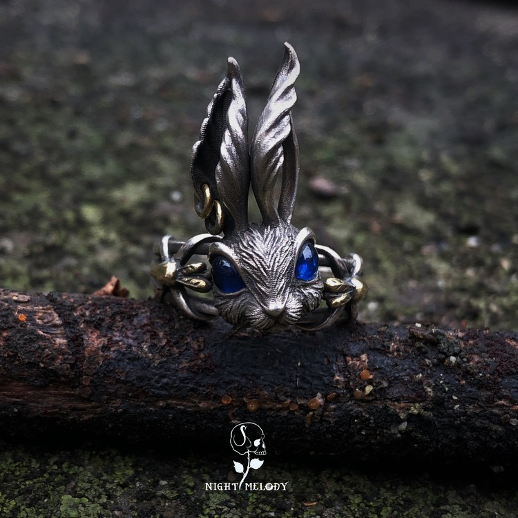 【Trendy designs】New Vintage silver Alice Rabbit Open Ring Ring Big Ears ...