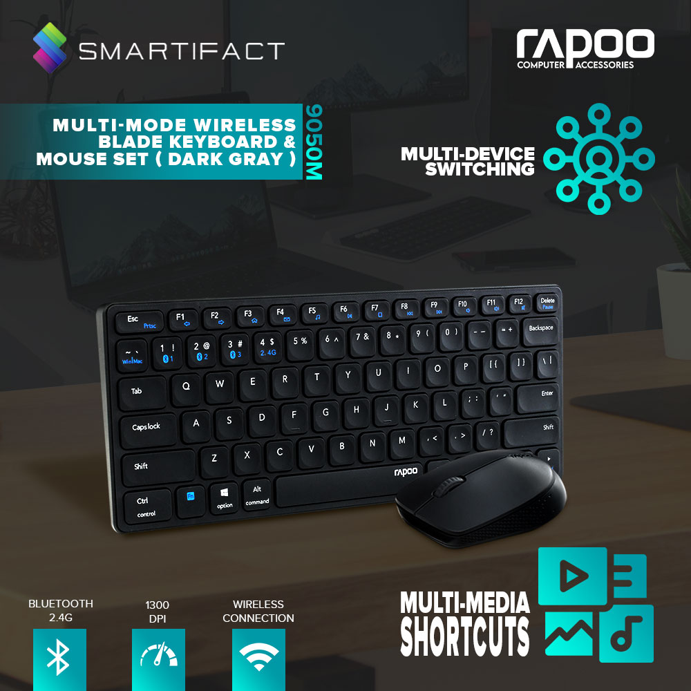 RAPOO 9050M / 9550M Multi-Devices Wireless Keyboard and Mouse Set ...