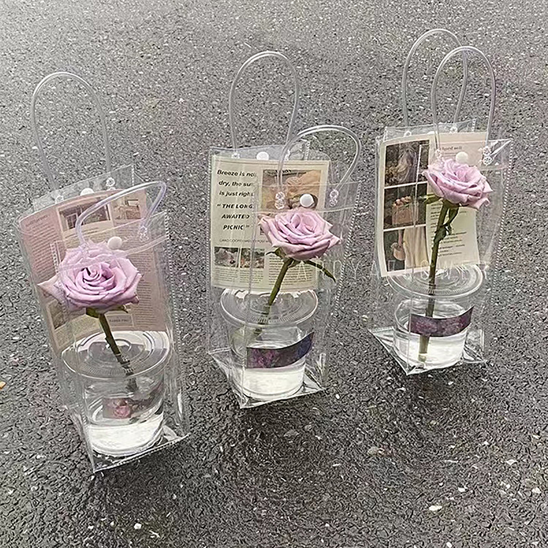 PVC Flower Bag Stall Flower Bag Transparent Tote Bag DIY Simple Cup ...