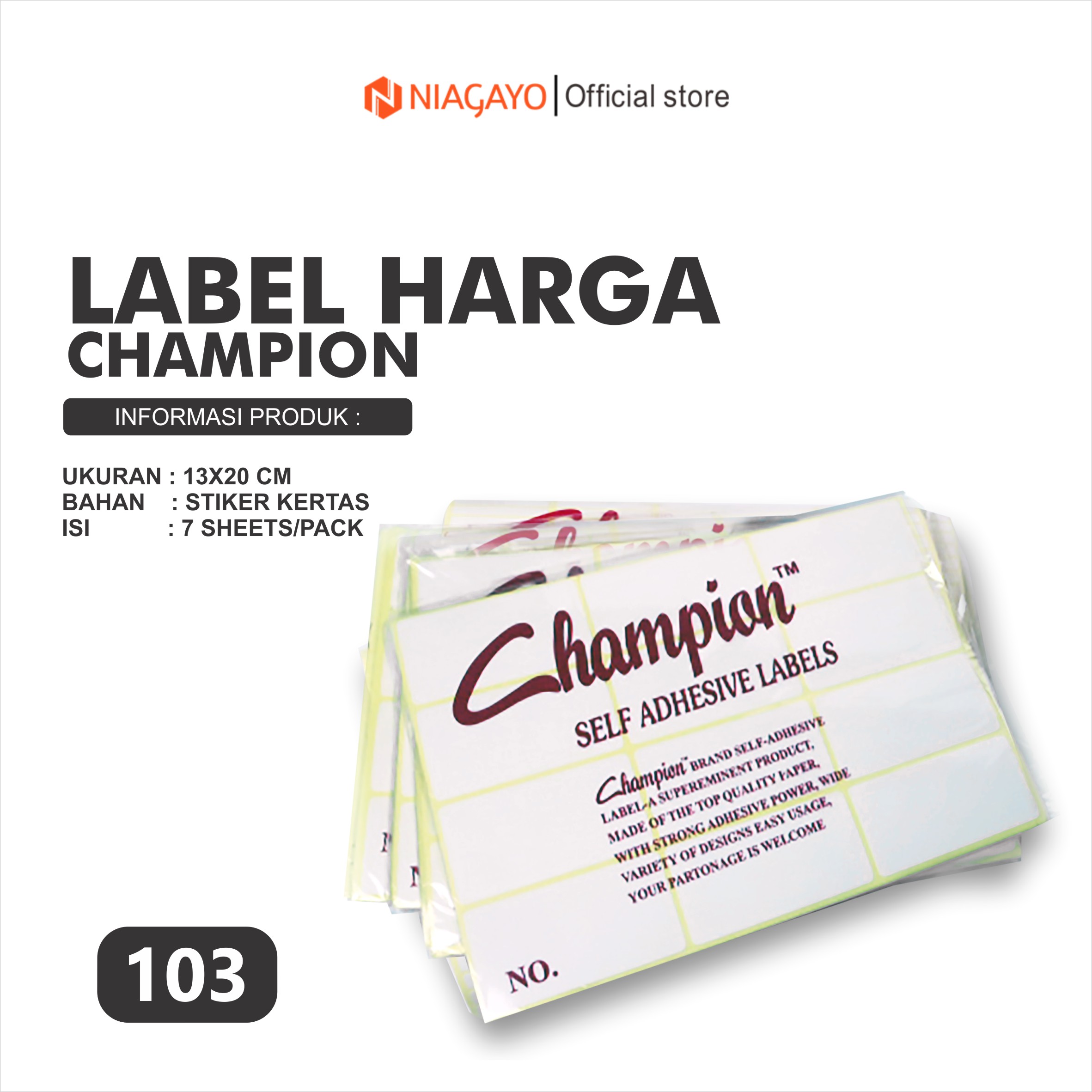 Label Stiker Harga dan Nama Undangan Champion No 99 No 103 No 112 Isi 7 ...