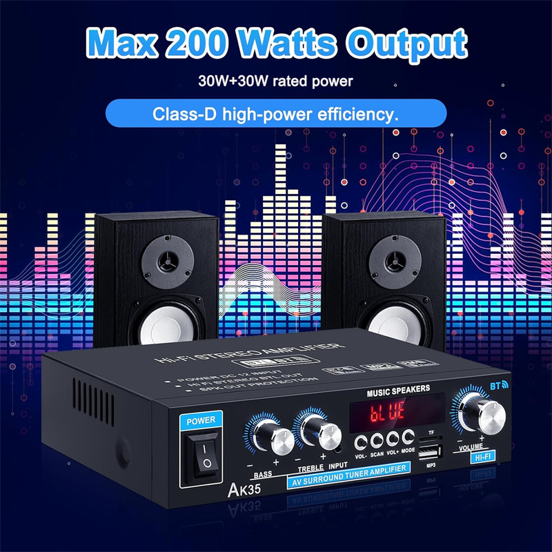 Home Power Amplifier CH 2.0 Bluetooth Bass Amp AK35 HIFI Digital Audio ...