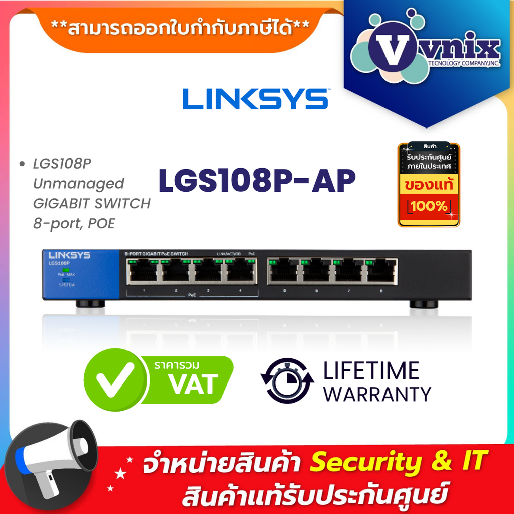 LGS108P-AP LINKSYS LGS108P Unmanaged GIGABIT SWITCH 8-port, POE By Vnix ...