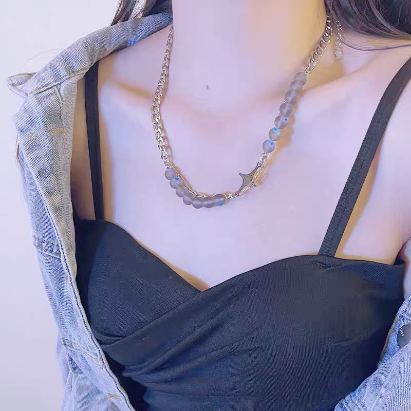 【Limited Offer】Yyds Sweet Cool Wind Reflective Star Necklace New Cold Wind Men's Clavicle Chain ...