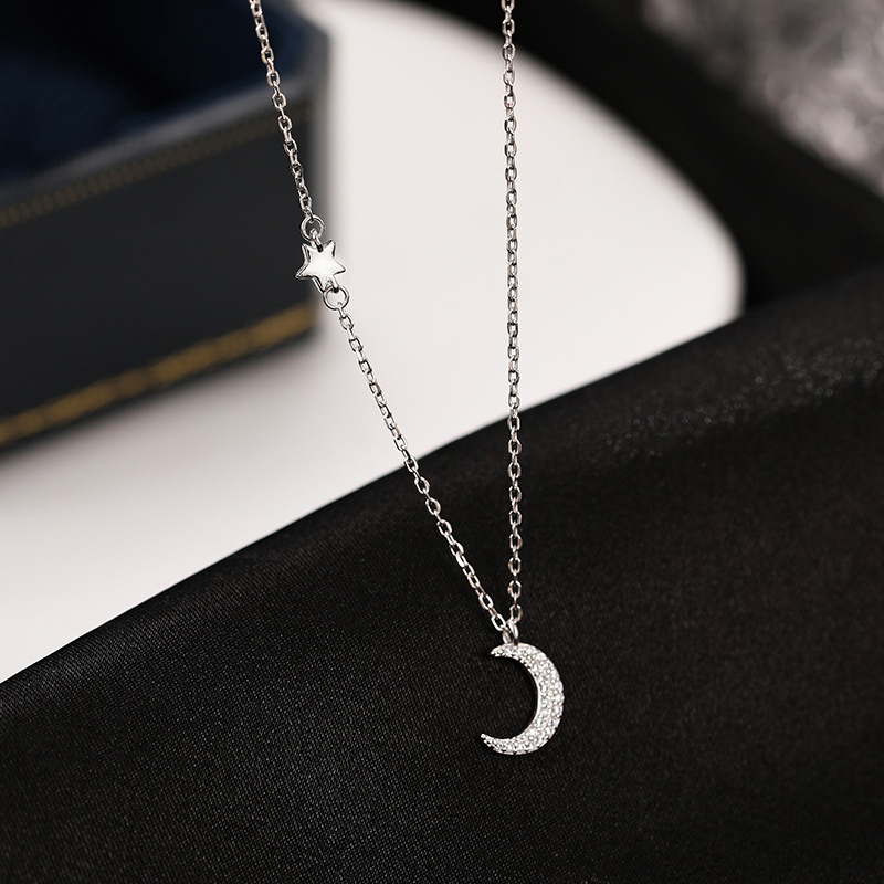 Simple Bronze Moon Star Pendant Necklace Women's Short Collarbone ...
