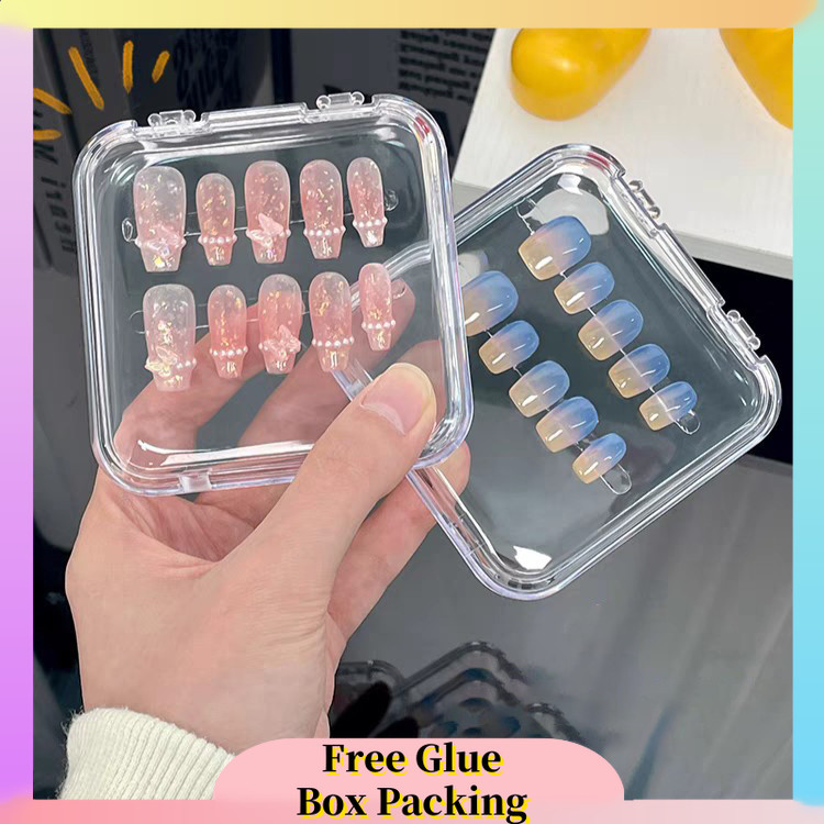 BTS【WITH GLUE】Transparent Artificial Nail Box Handmade Nail Storage Box ...