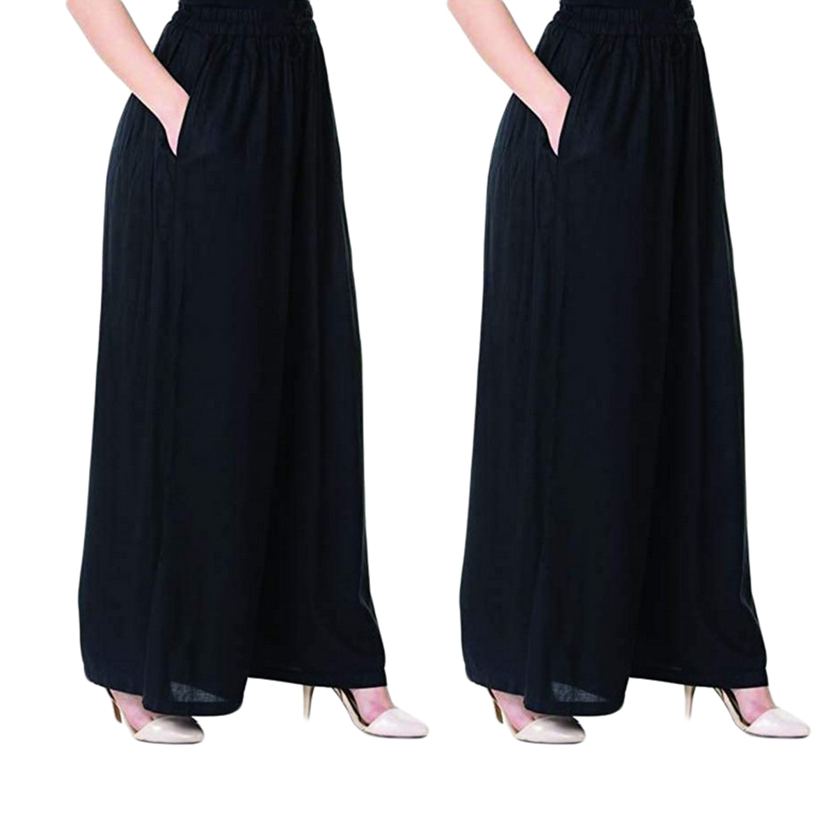 (Pack of 2) Women’s Flapper Style Jersey Palazzo Pants | Lightweight ...