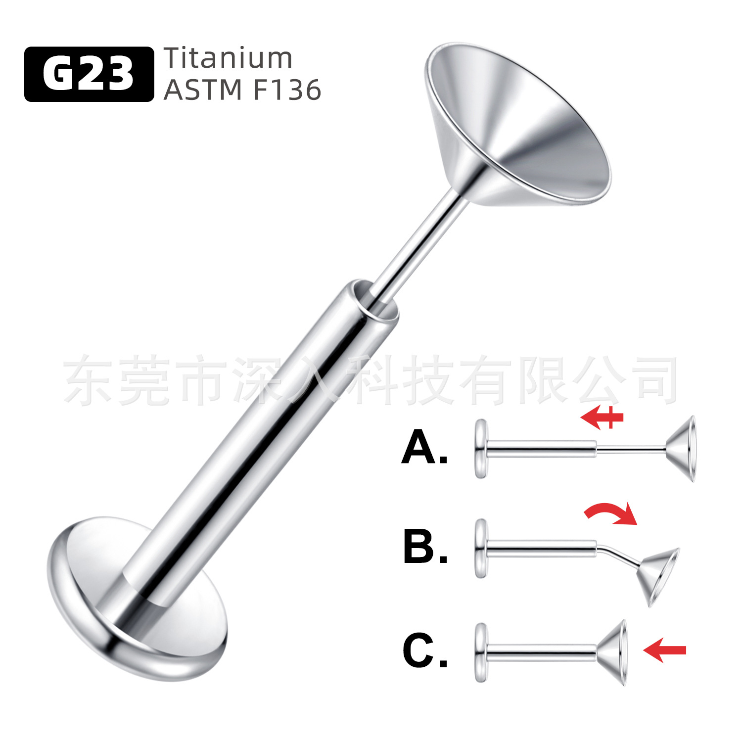 【Hot demand】G23 titanium alloy pin funnel head stick lip nail head ...