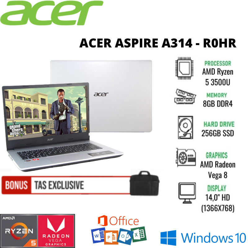 ACER ASPIRE 3 SLIM A314-22-R0HR AMD RYZEN 5 3500U RAM 8GB SSD 256GB AMD RADEON VEGA 8 GRAPHICS ...