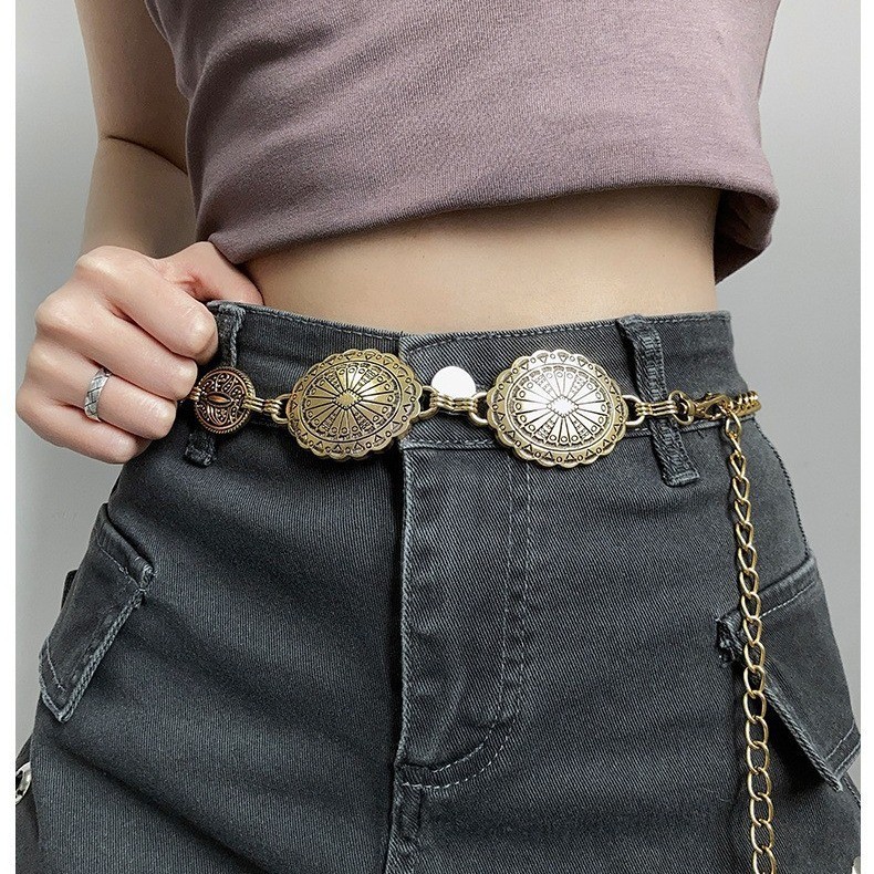 Retro Gold Metal Sized Shield Waist Chain Body Chain for Women's ...