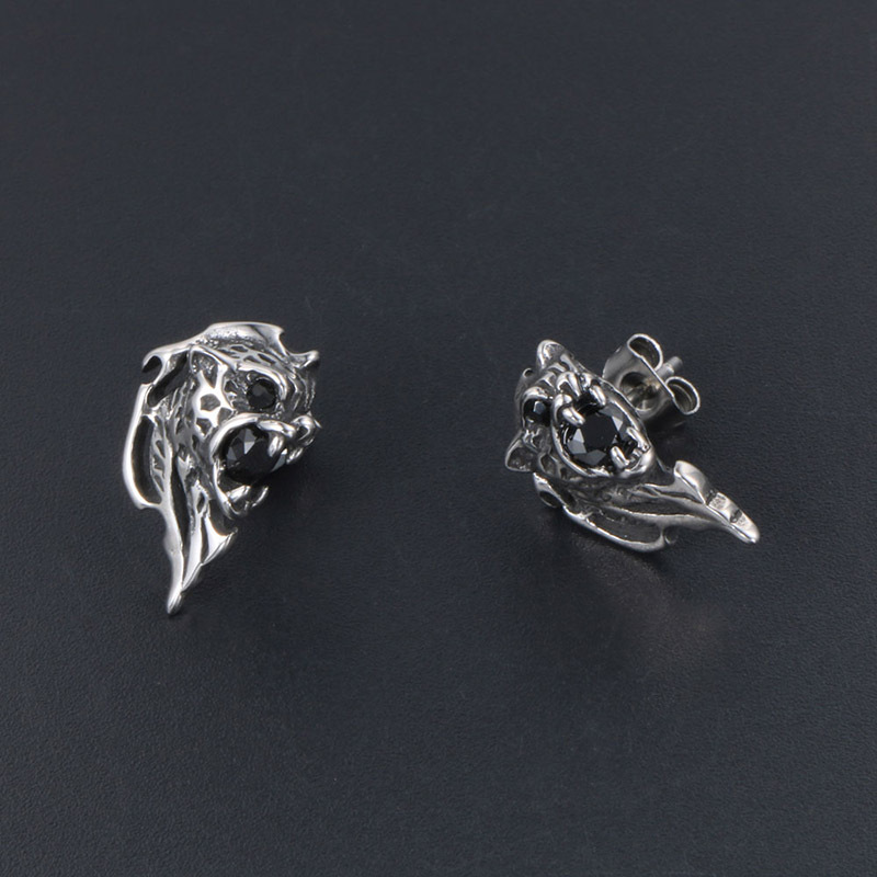 【Quality certifications】Men's Titanium Lion Earrings with Diamonds and ...