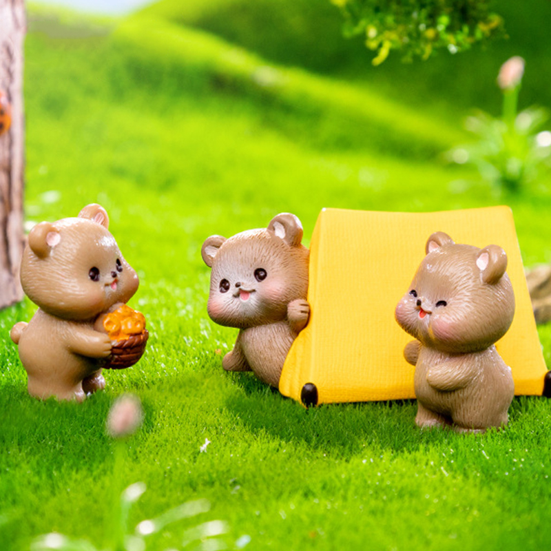 Cute Camping Tiny Bear Statue Toy Resin Animals Model Crafts Desktop ...