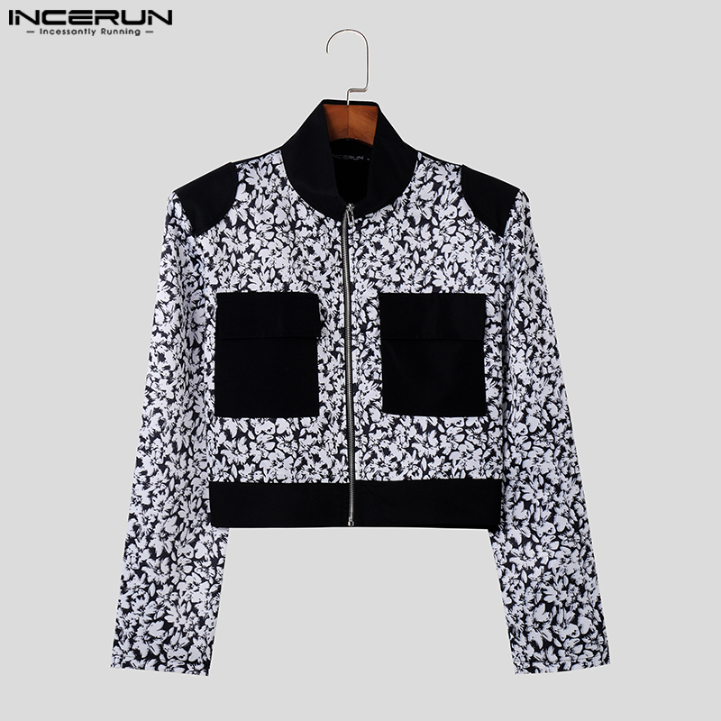 INCERUN Mens Long Sleeve High Neck Cardigan High End Flore Print Zip ...