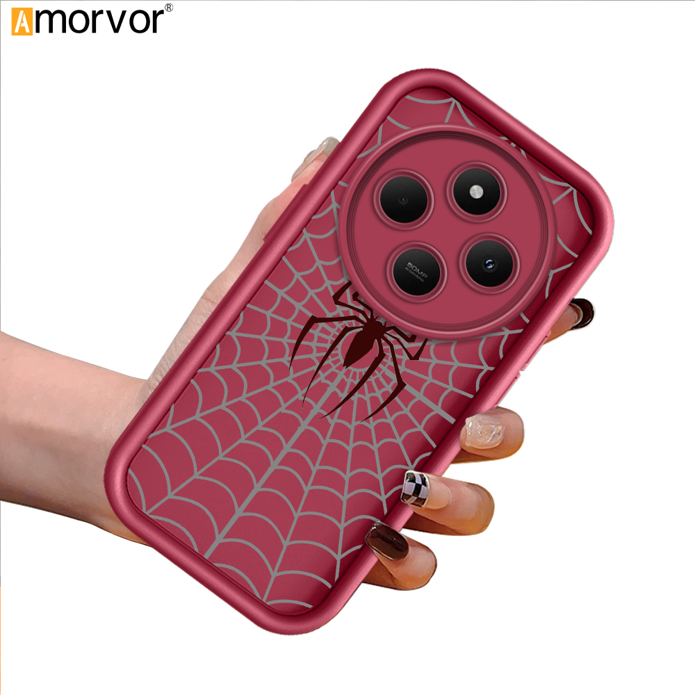 AMORVOR for Redmi 14C Back Cover Soft Square Ladder Grey Spider Print ...
