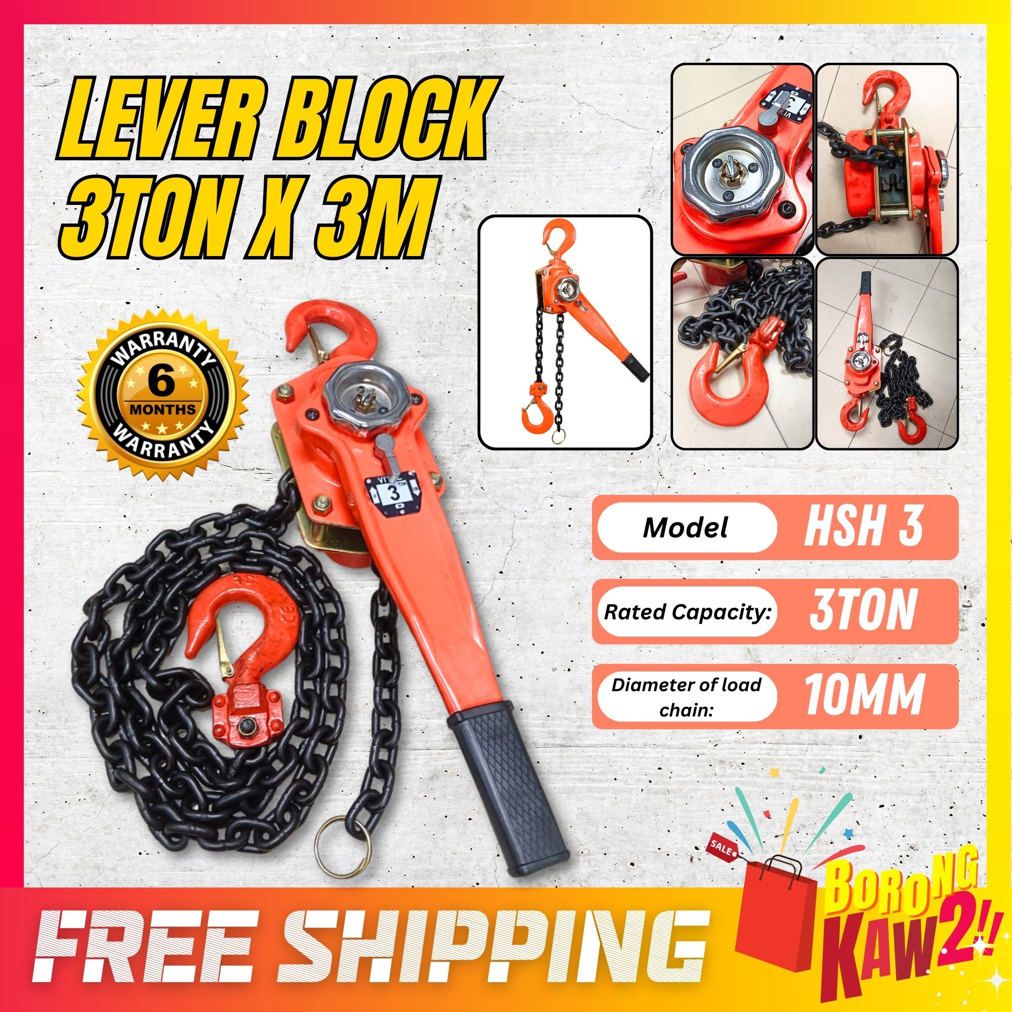 Heavy Duty Hook 3Ton x 3M Lever Block Hand Operated Lever Hoist Manual ...