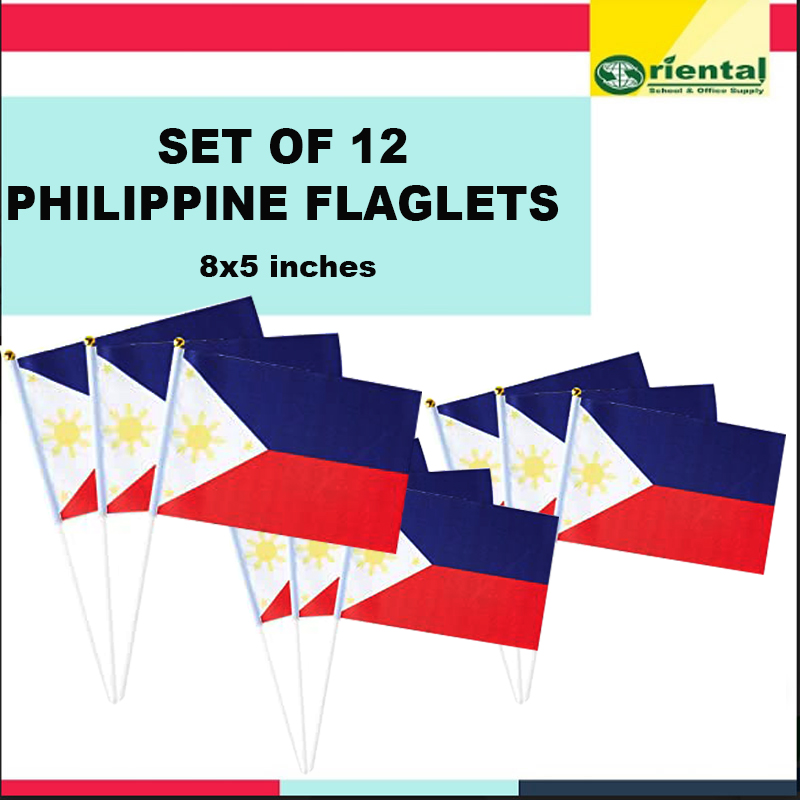 Set of 12 Mini Philippine Flaglets - Nylon Flag 8x5 inches w/ 10in ...
